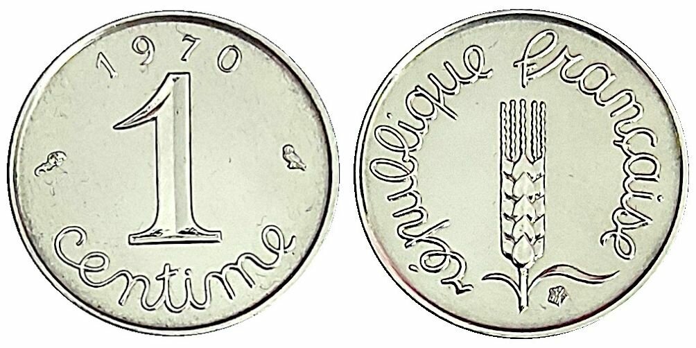 Франция 1 сантим, 1962 - 2001 Колос XF