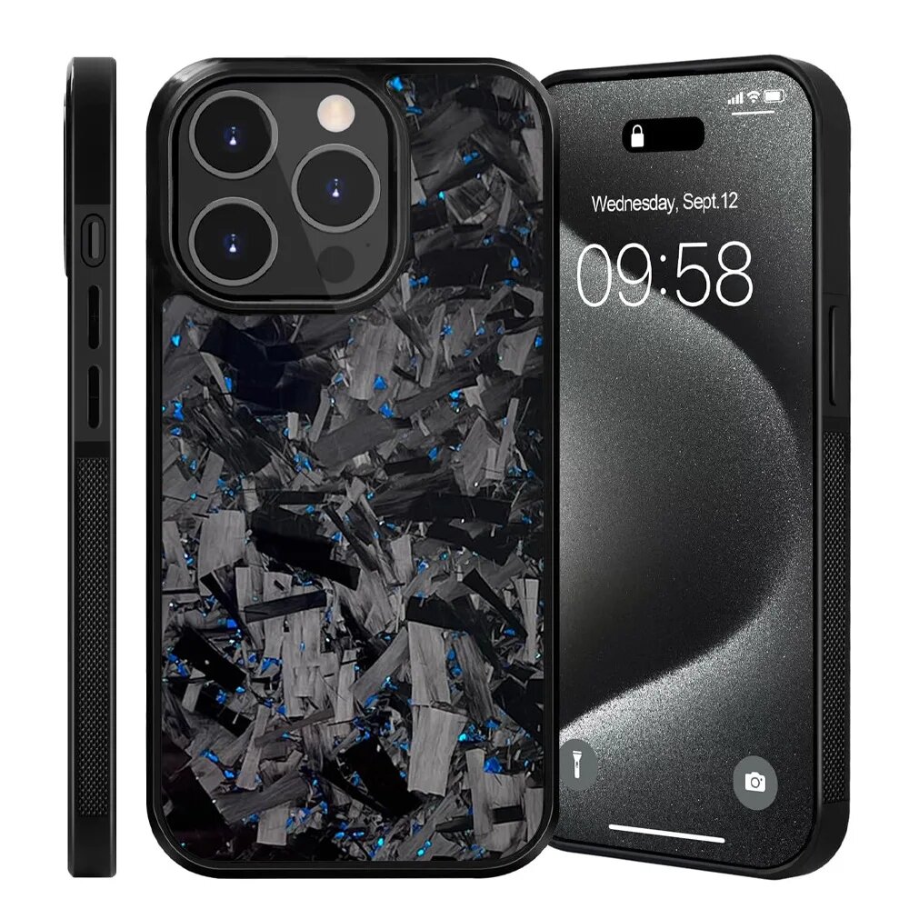Магнитный настоящий кованый карбоновый чехол для iPhone 17 17Air 16 15 14 13 12 11 Pro Max 16+ 15+ Защитная задняя крышка для телефона с MagSafe Для iPhone 16 Pro Макс, Forged Blue