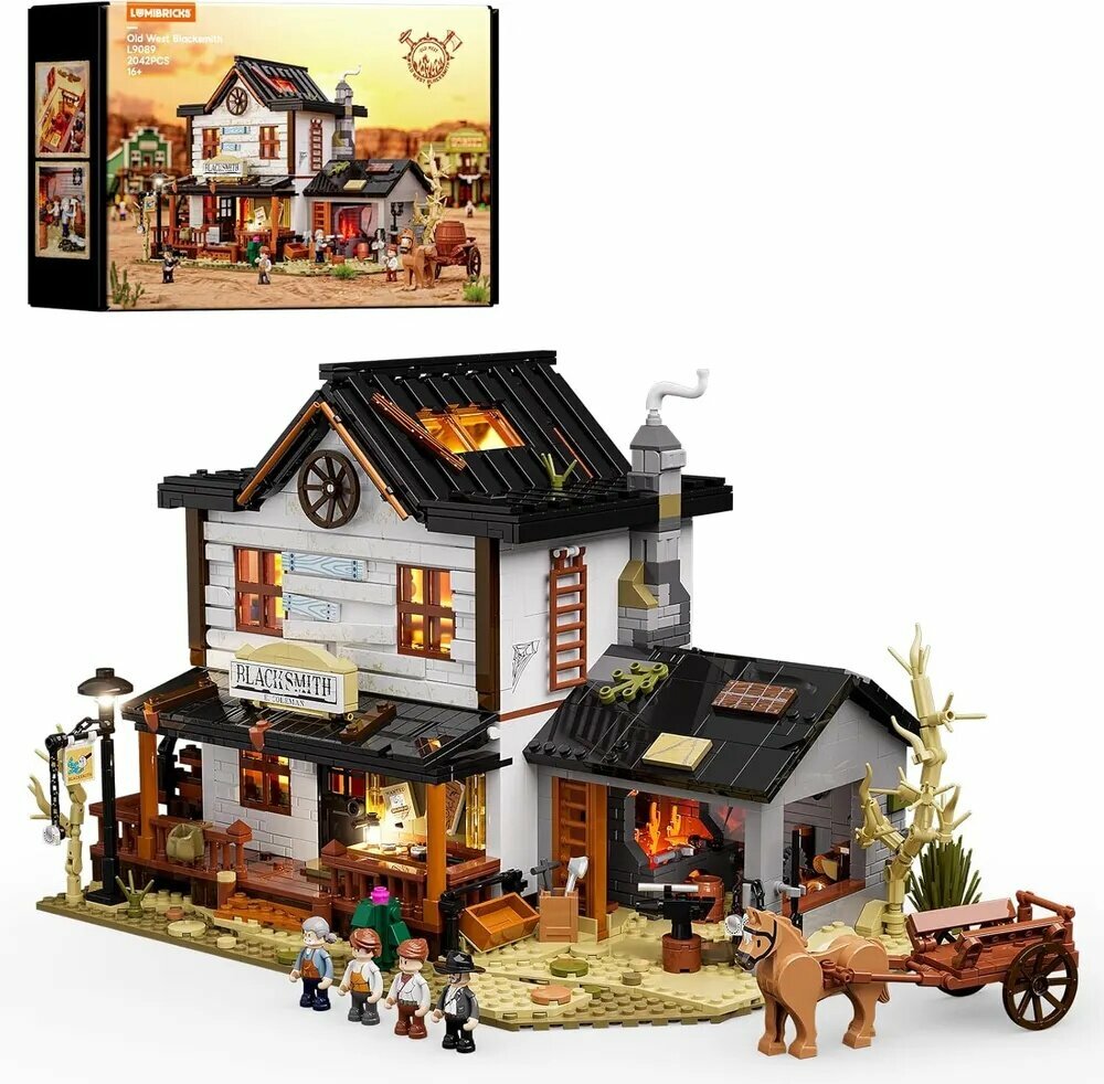 Осветительное сооружение Wild West Blacksmith Lighting Building-Набор кирпичей - Коллекция Western Forge House 2042 шт. для любителей Запада