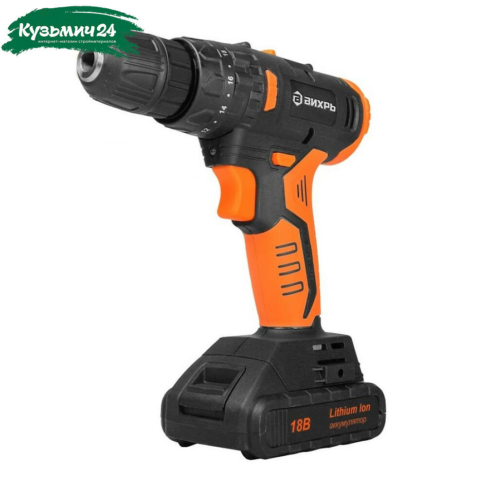 Дрель-шуруповерт Вихрь ДА-18Л-2КУ/Б 2.0 А/ч, аккумуляторная, бесщеточный двигатель, 1 шт.