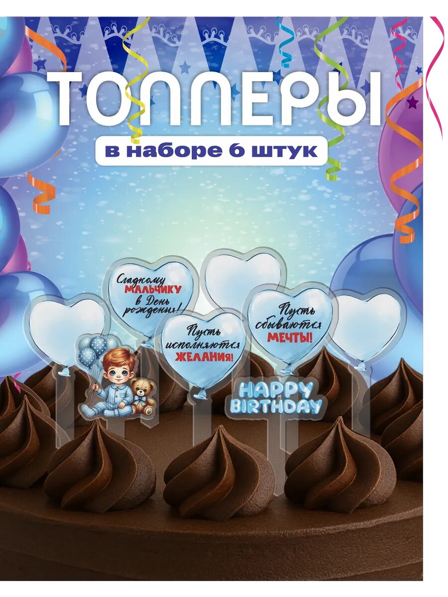Топпер с днем рождения шарики для сына милое