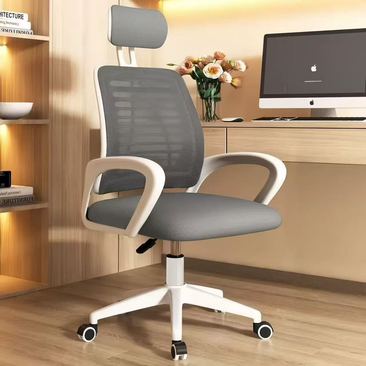 Ортопедическое кресло Office Stick, MC023NB, grey, с подголовником, на колесиках