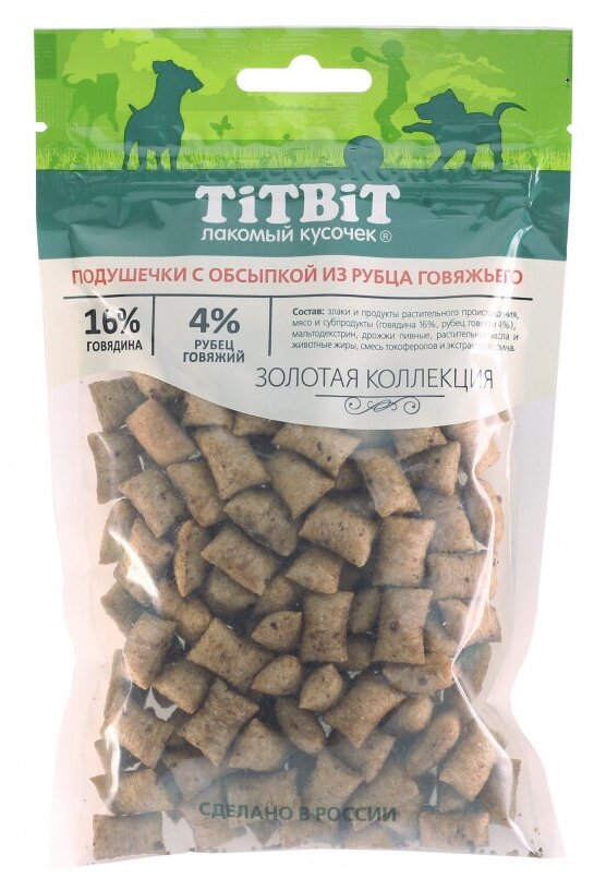 Titbit Лакомство для собак, Подушечки с обсыпкой из рубца говяжьего, Золотая коллекция, 80 гр