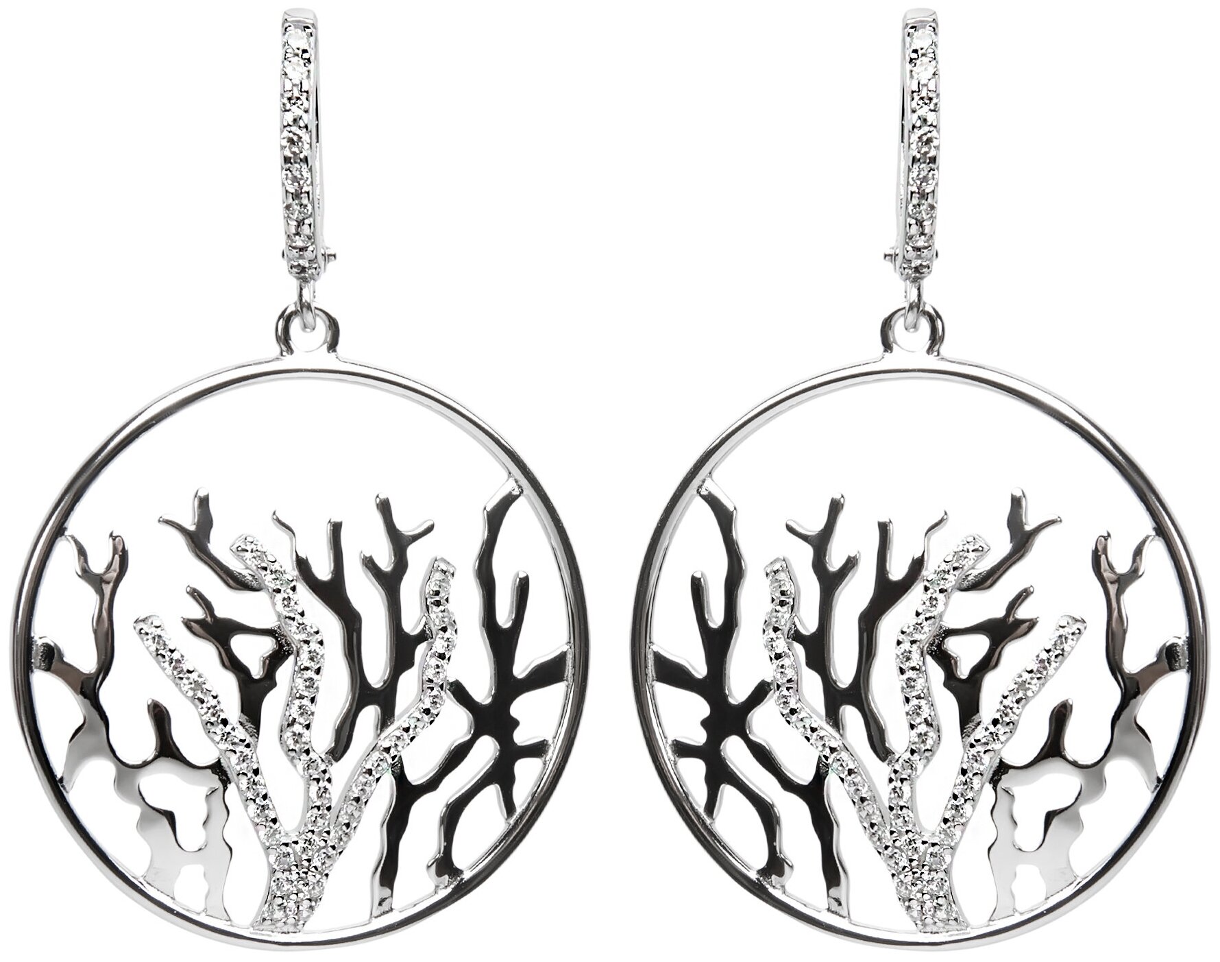 Серьги с подвесками, серебро, 925 проба, родирование, фианит