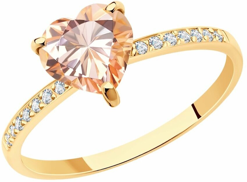 Кольцо, золото, 585 проба, фианит, ситалл