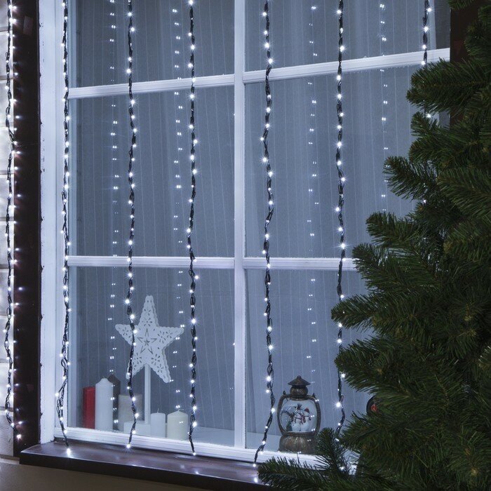 Гирлянда "Водопад" 2 х 1.5 м , IP44, тёмная нить, 400 LED, свечение белое, 8 режимов, 220 В