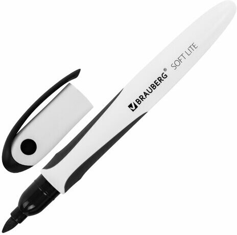 Маркер стираемый для белой доски черный, BRAUBERG "SOFT LITE", 3 мм, резиновая вставка, 152103