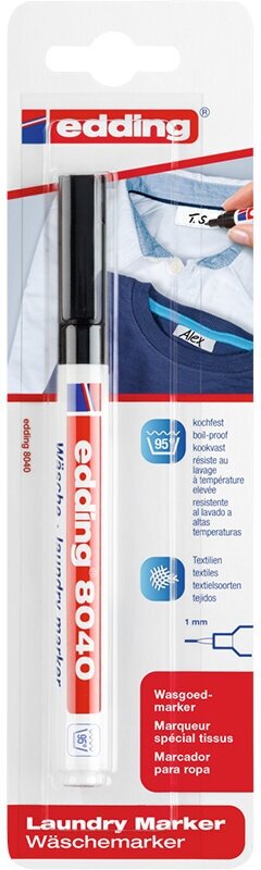 Маркер edding 8040, для белья, круглый наконечник, 1 мм, стирка до 95 С, блистер Черный