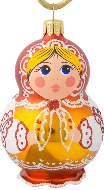 Стеклянная елочная игрушка Матрешка Звонкая 8 см, подвеска, Фабрика Елочка, С1281