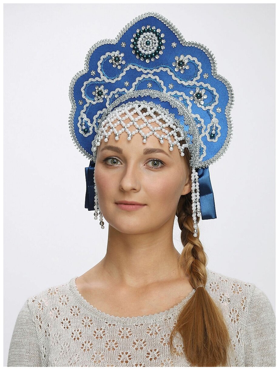 Кокошник Лариса синий с серебром