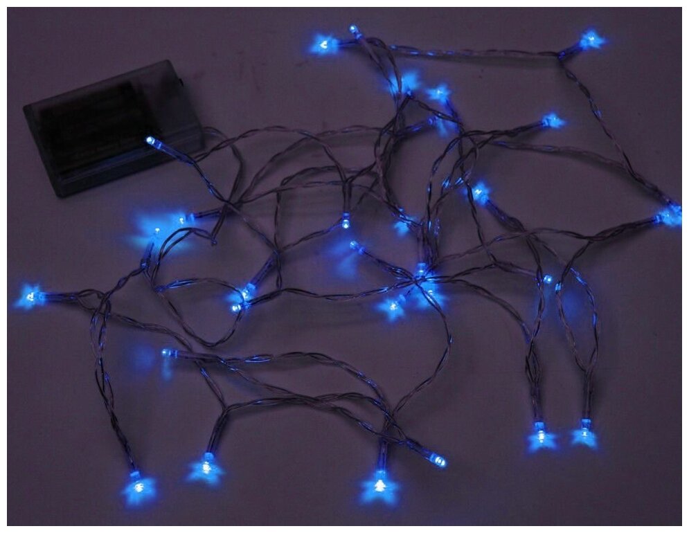 Светодиодная гирлянда разноцветная капель, 30 синих LED ламп, 3+0,3 м, прозрачный провод, батарейки, Koopman International AXS300340-синий