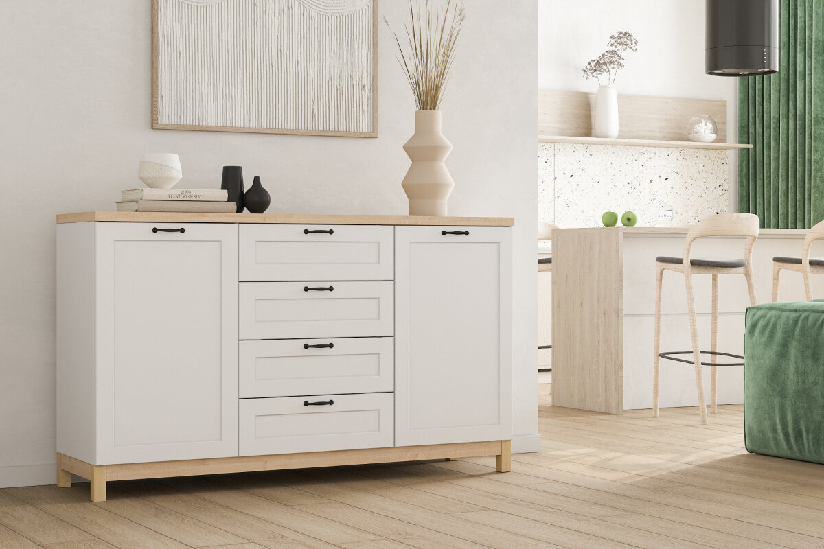 Комод Техас-4 МДФ Белый для документов для книг для обуви для одежды для посуды 165*93.2*45