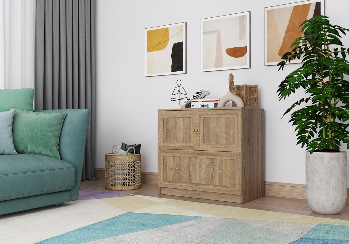 Комод МебельЛэнд24 Карлос - 025 Дуб Сонома 80x45x75 дуб светлый с 1 ящиком