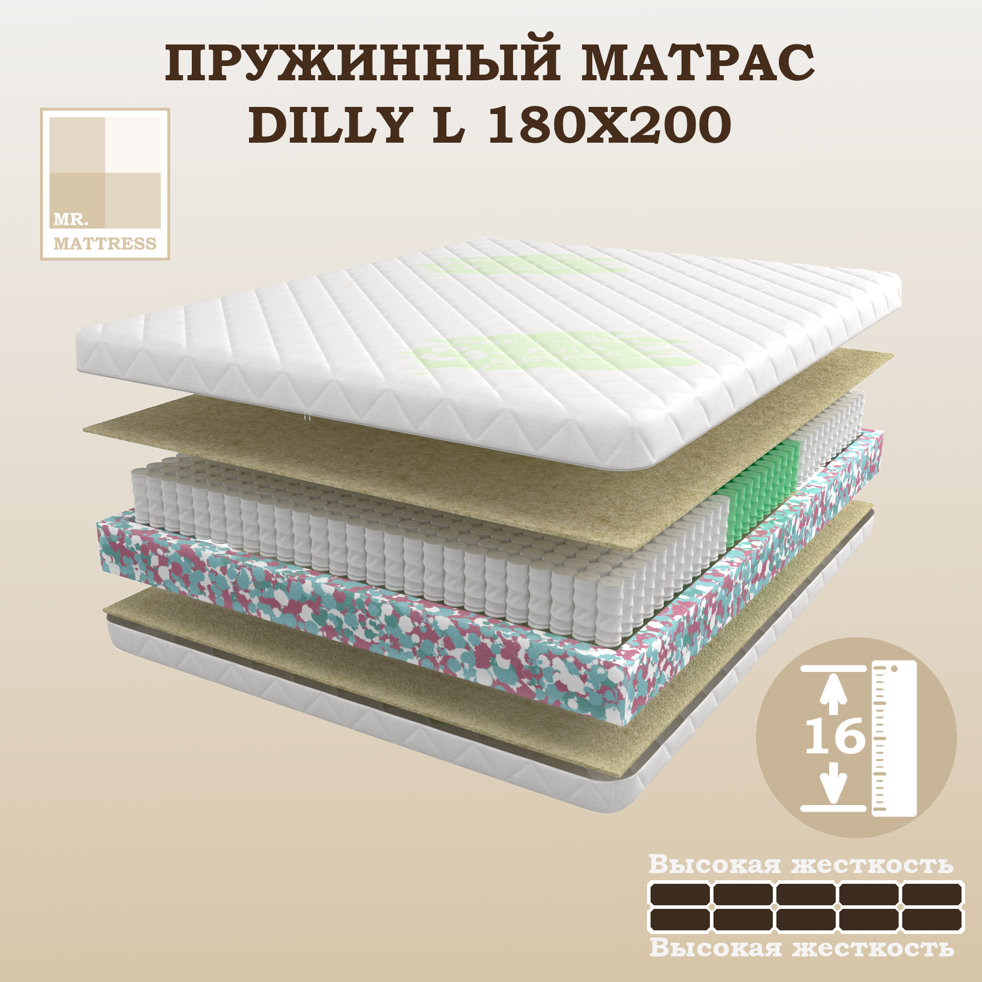 Пружинный матрас со съемным чехлом Mr. Mattress Dilly L 180x200