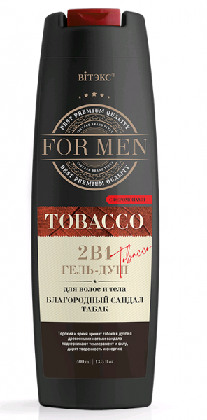 Вiтэкс For Men - Tobacco Гель-душ 2 в 1 для волос и тела "благородный сандал. Табак" с феромонами 400 мл.