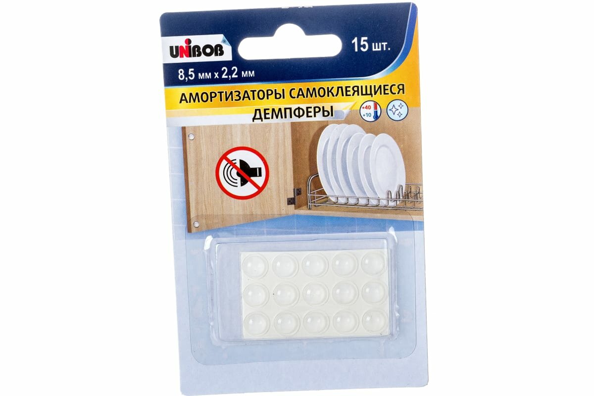 UNIBOB Самоклеящиеся демпферы 8,5 мм × 2,2 мм прозрачные, набор 15 шт, для бытовой техники