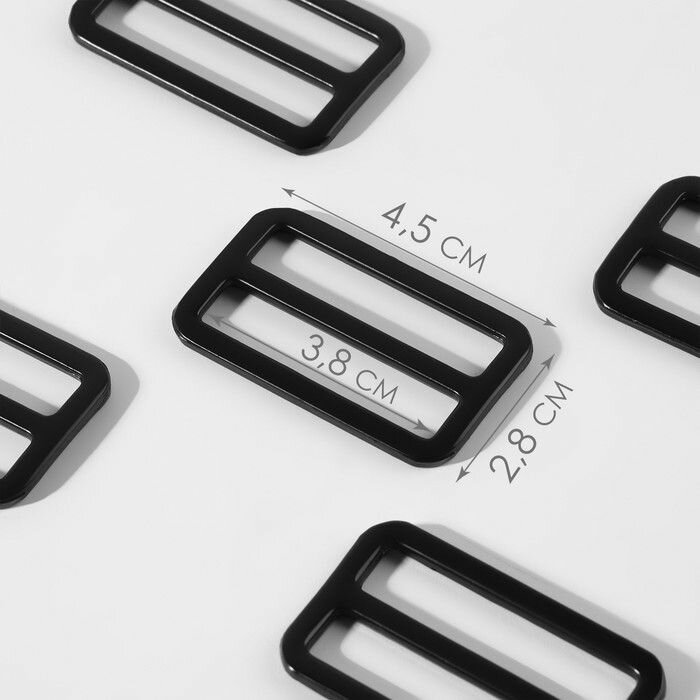 Пряжки Арт Узор регулирующая, двухщелевая, внутренняя ширина 38 мм, толщина 3,5 мм, черные матовые, 5 шт