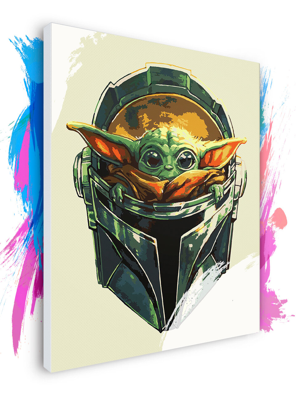 Картина по номерам на холсте Мандалорец - Малыш Йода в шлеме, 30 х 40 см