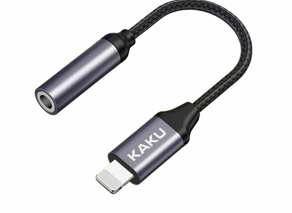 Кабель-переходник "KAKU", Lightning-Jack, 2в1, для наушников, для смартфонов, серебристый