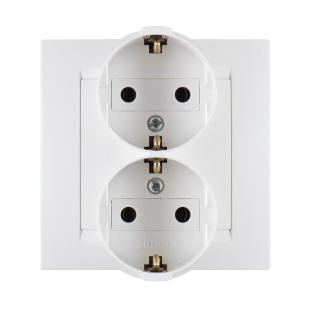 SIMON розетка 2 поста серия 15 с заземлением моноблок белого цвета монтаж в электрощите