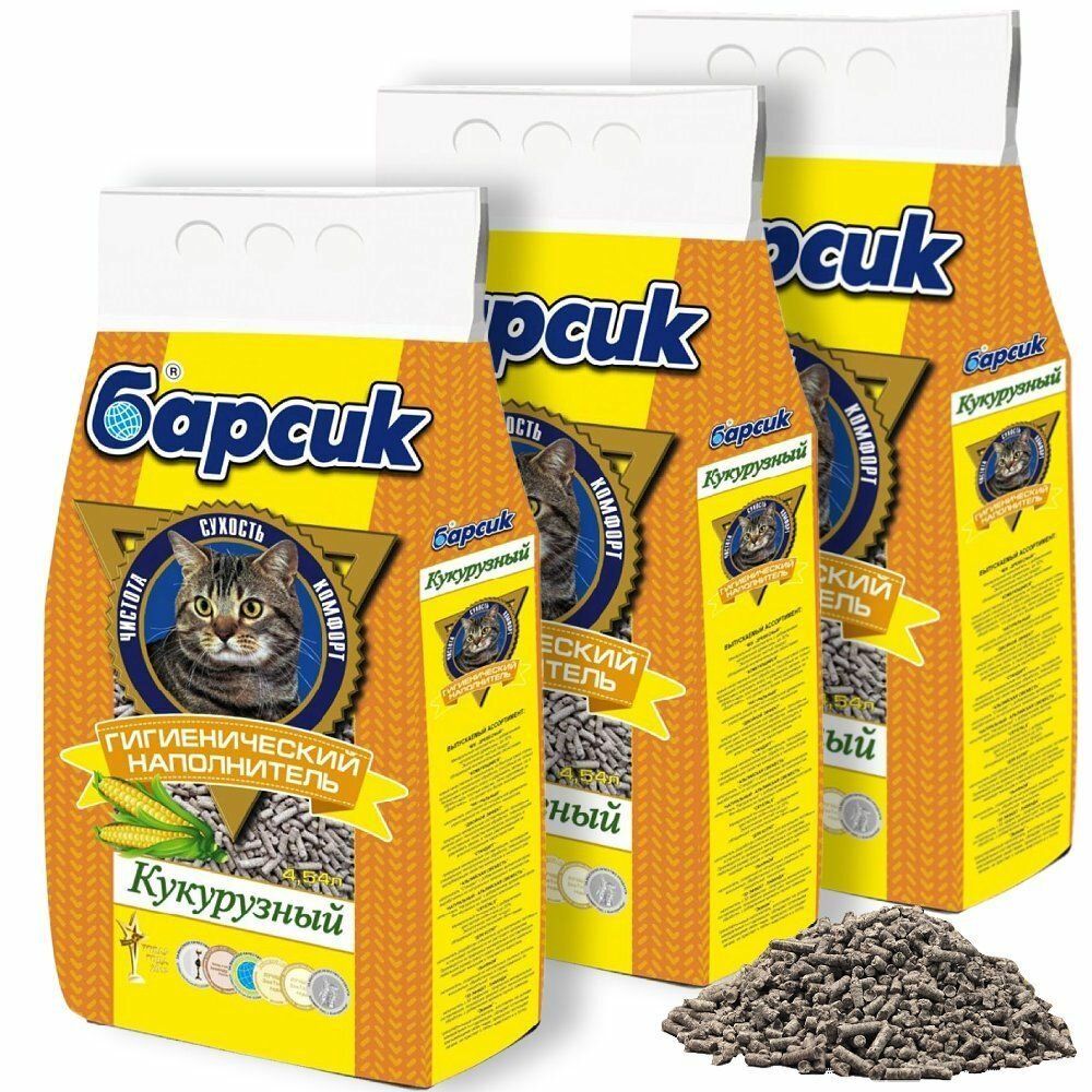 Наполнитель для кошачьего туалета Барсик Кукурузный 4,54л - 3 упаковки