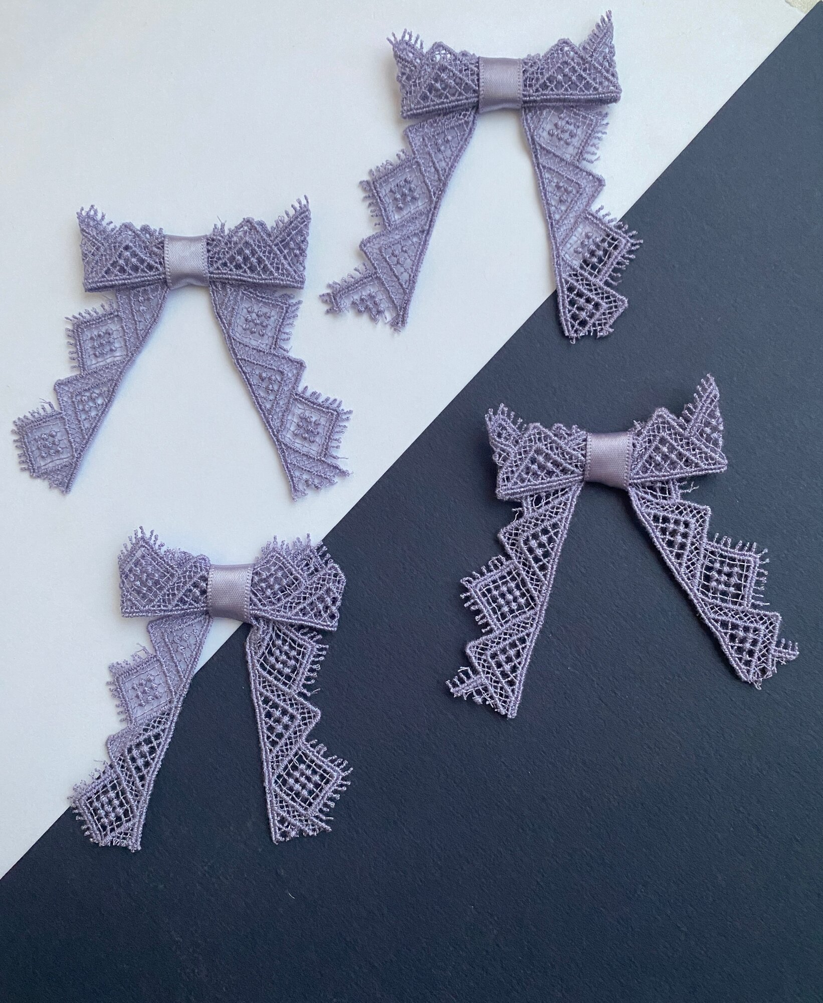 Бант для белья и одежды пришивной, кружевная лента, сиреневый, 6 шт, 5x6 см.