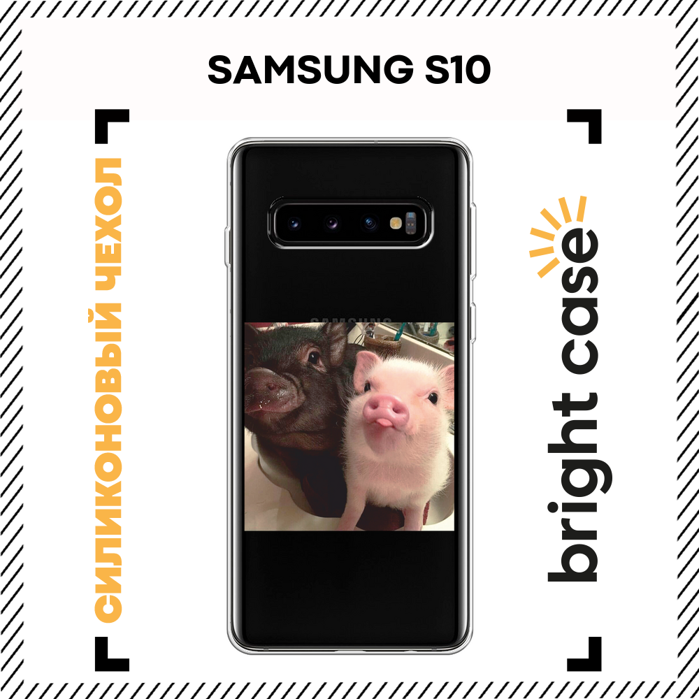 Чехол на Samsung Galaxy S10 / Самсунг S10 с принтом Два поросенка, прозрачный