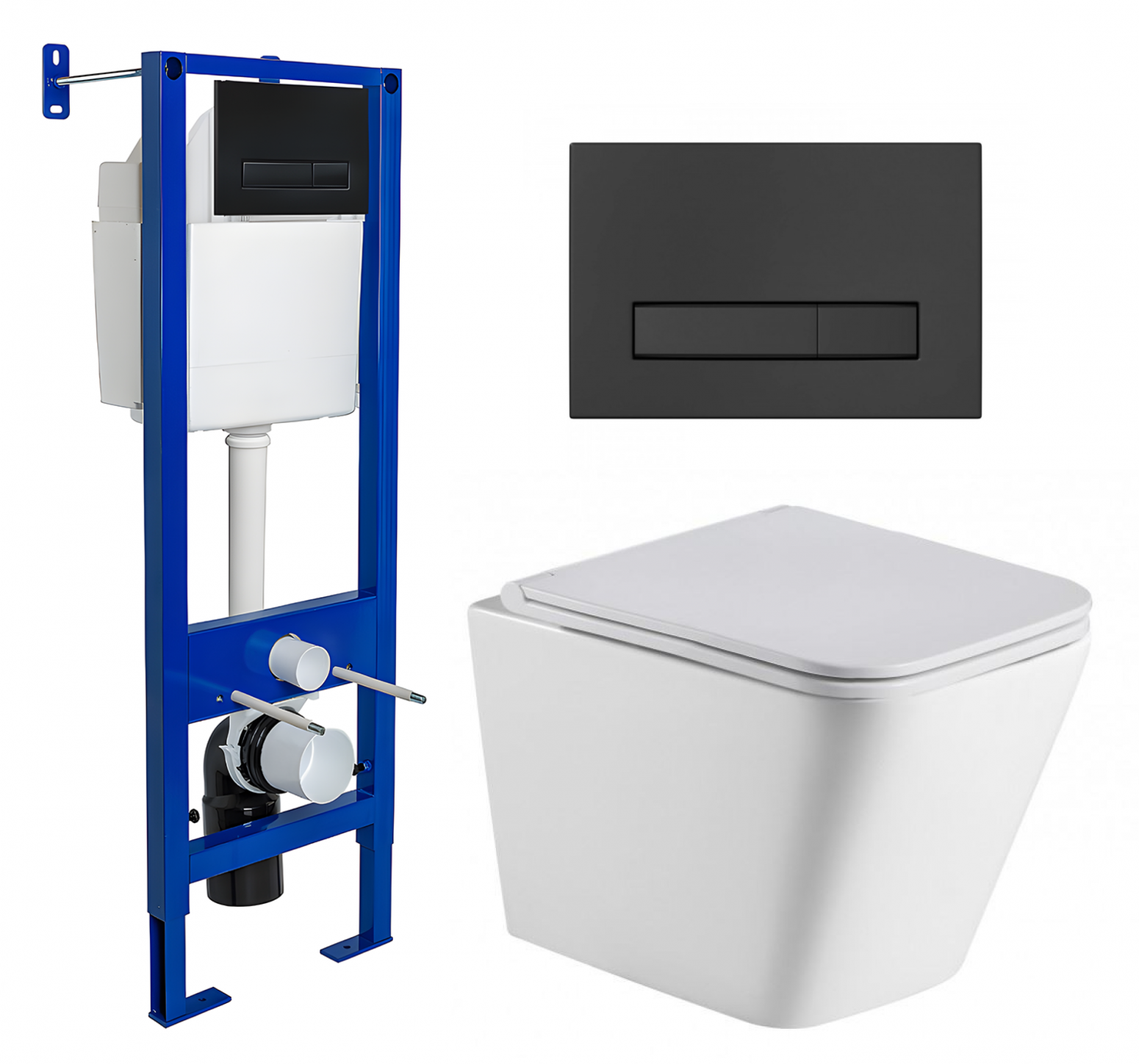 Комплект 3 в 1 инсталляция Berges Wasserhaus Atom Line 410 + Подвесной унитаз WeltWasser Gelbach 043 GL-WT + кнопка черная