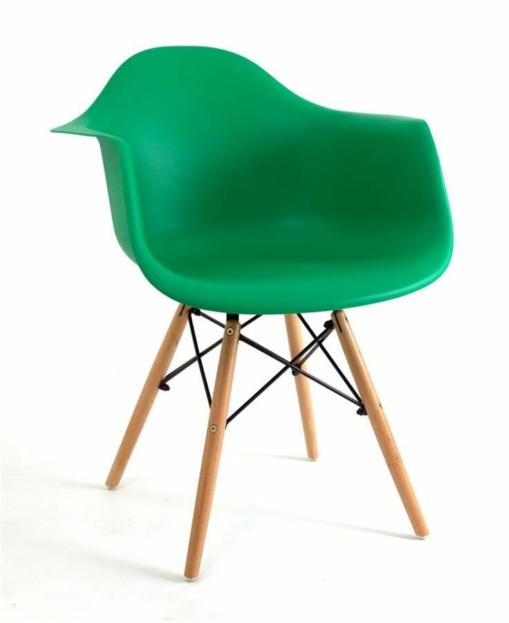 Стул-кресло Eames 620-PL Red Black зеленый, пластик, дерево, твердое сиденье, с подлокотниками