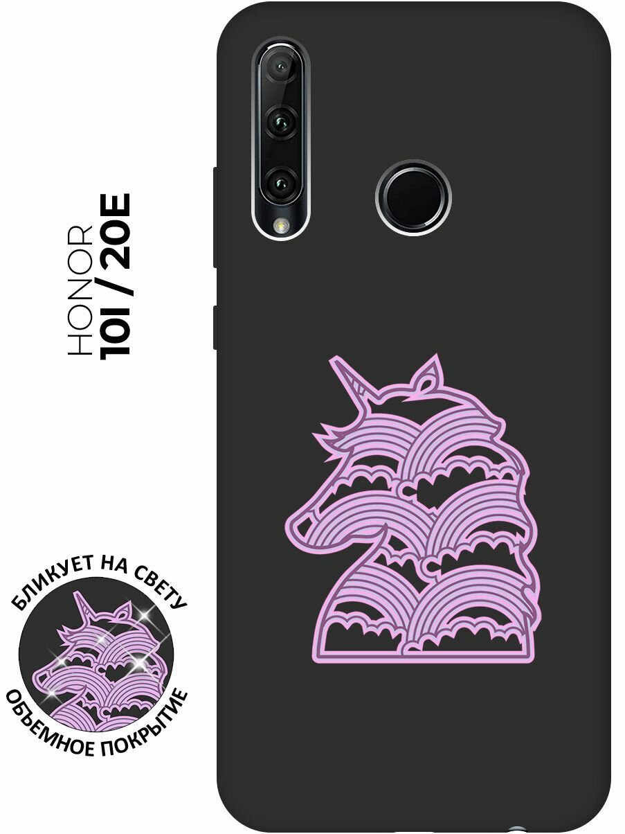 Матовый чехол Rainbow Unicorn для Honor 10i / 20e / Хонор 10 ай / 20е с 3D эффектом черный