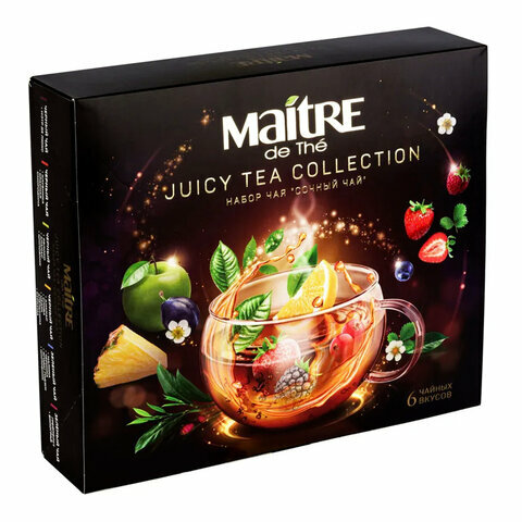 2 шт. Чай MAITRE "Сочный чай", ассорти 6 вкусов, набор 30 пакетиков по 2 г, бак039