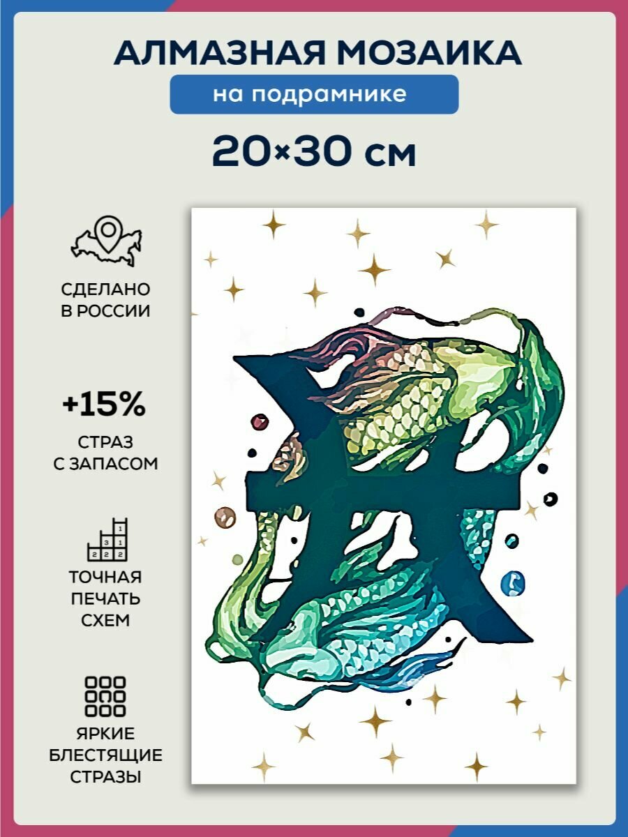 Алмазная мозаика 20x30 Рыбы на подрамнике