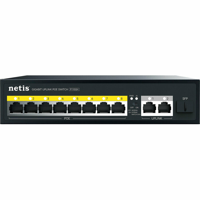 Коммутатор Netis P110GH 8х100 Мбит/с PoE+ 120Вт, 2х1000 Мбит/с, 1xSFP, 2137689