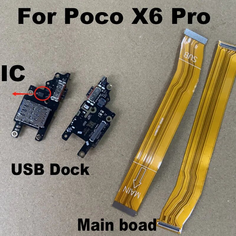 Для Xiaomi Poco X6 PRO 5G USB-порт для зарядки док-станции Основная материнская микрофонная плата Быстрый разъем Гибкий кабель Замена деталей 2 TOHTHER