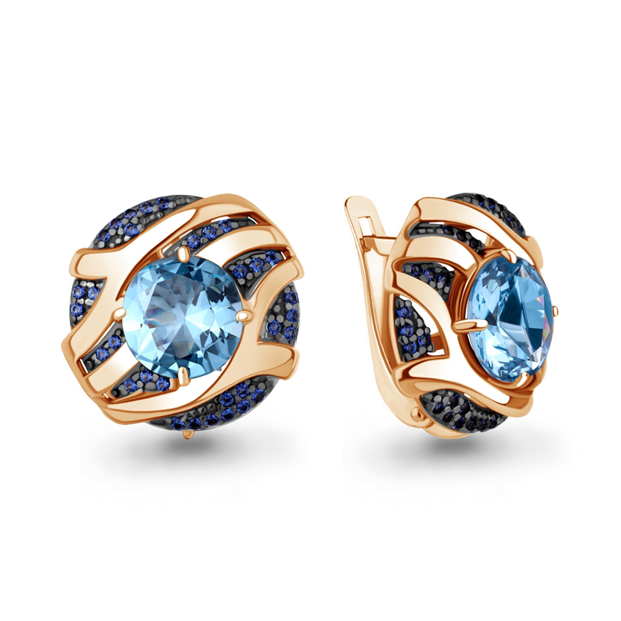 Серьги, серебро, 925 проба, золочение, топаз, сапфир синтетический