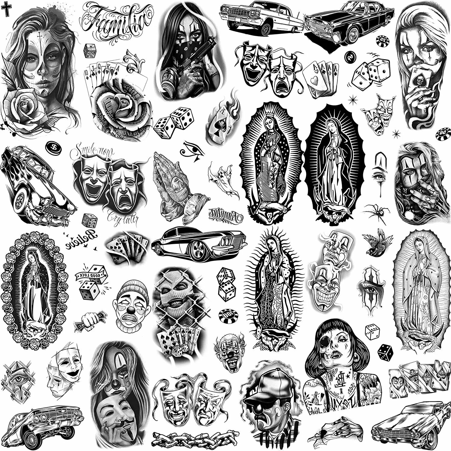 Временные татуировки YURAN Chicano 6 листов