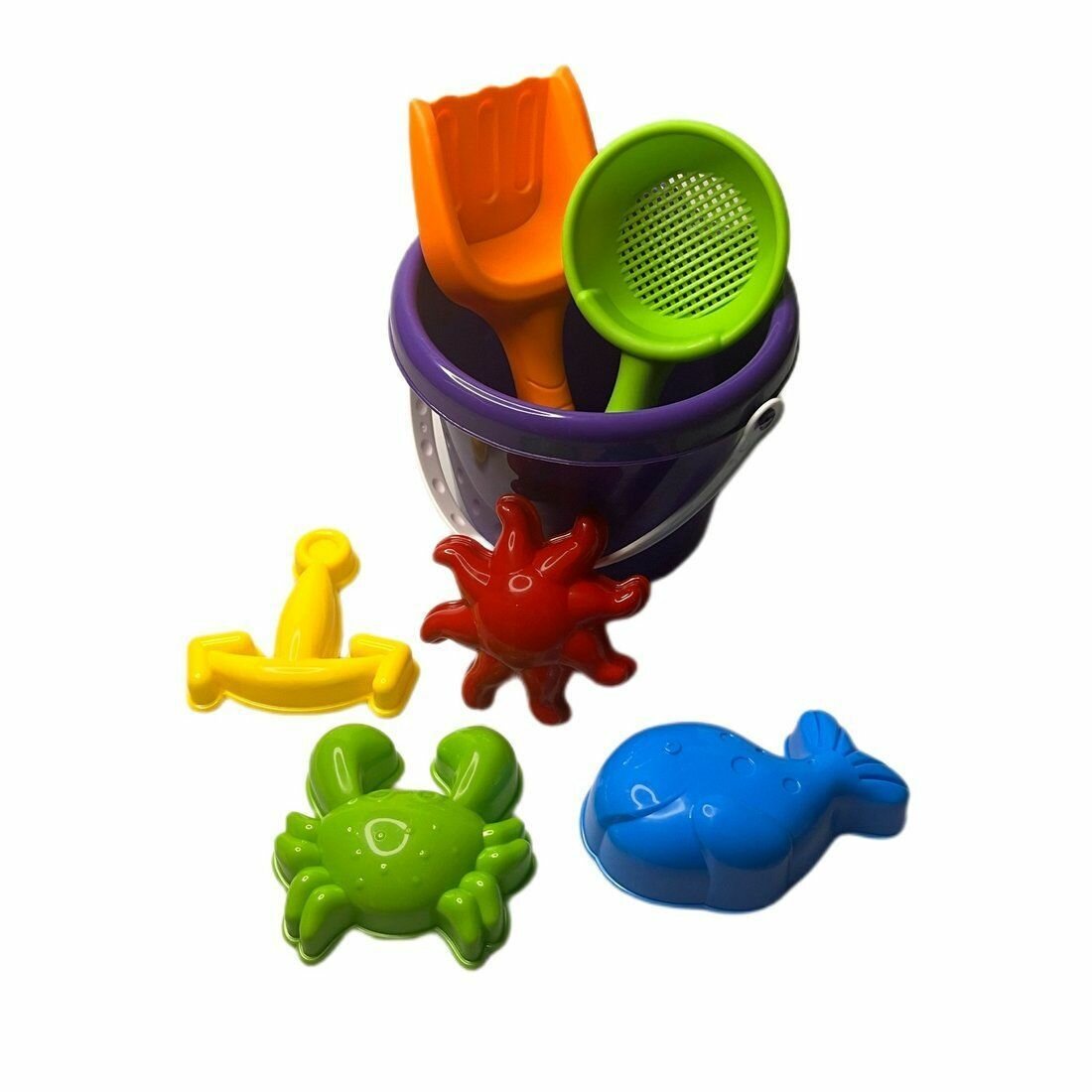 Песочный набор №60: 7 предметов-ведерко, совочек, сито,4 формочки