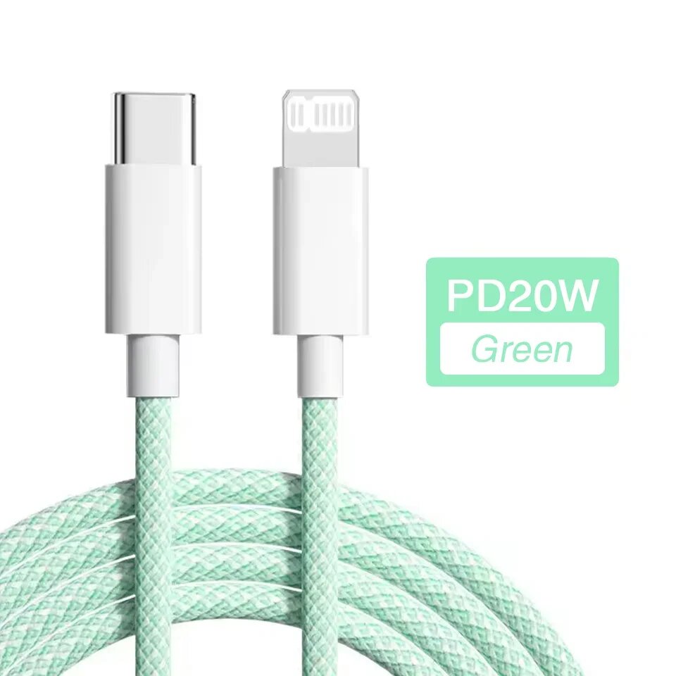 Кабель USB-C - Lightning, 1.5м, Green, PD20W