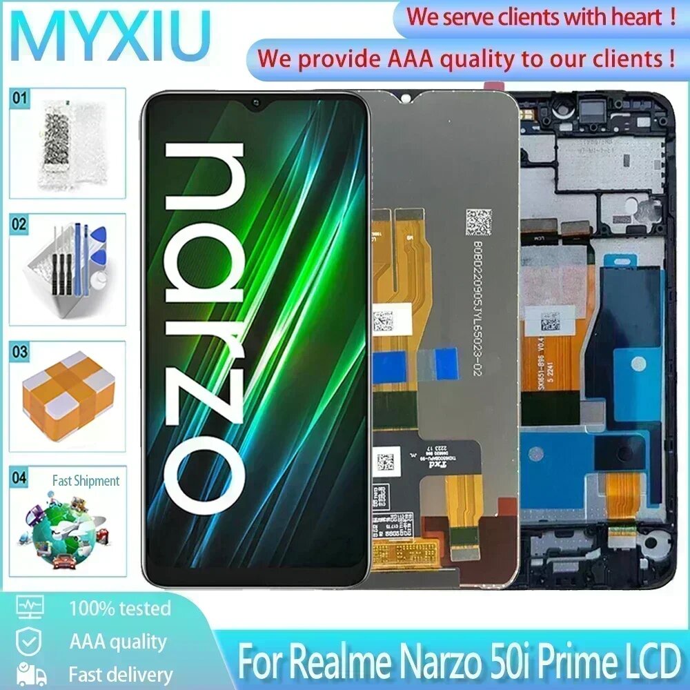 6,5 дюймов IPS, новинка для Realme Narzo 50i Prime RMX3506, ЖК-дисплей, сенсорный Black With Frame