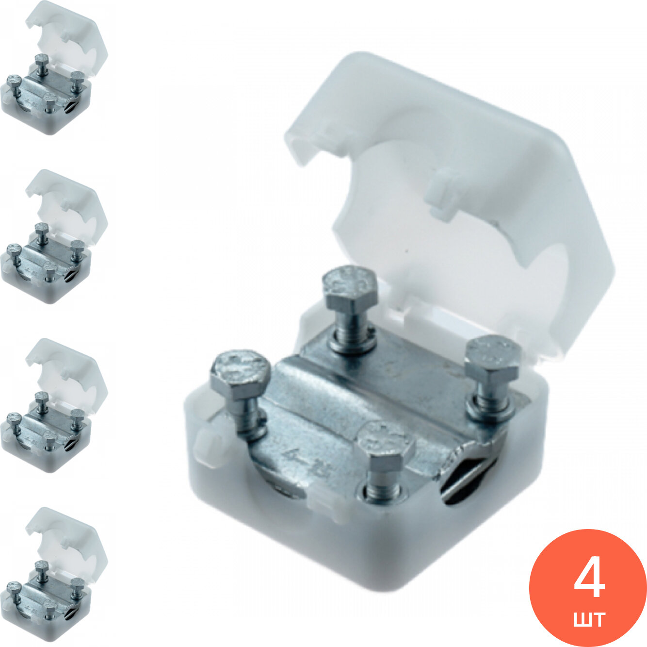 Сжим ответвительный зэтарус У859М для магистрального провода, металл, белый, 50-70/4-35мм², 63.9×50.4×44.8мм / электрика (комплект из 4 шт)