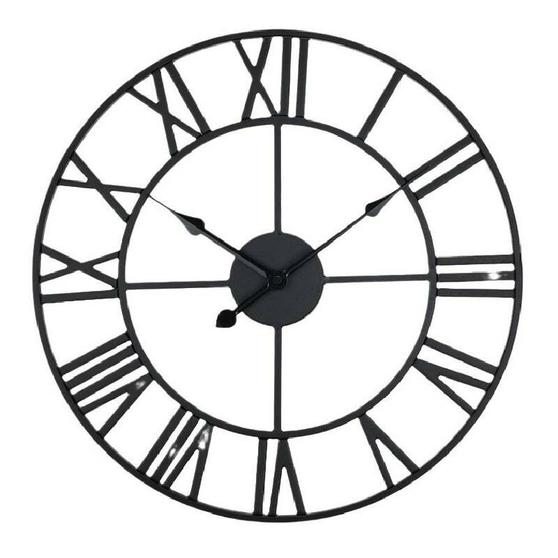 Настенные часы винтаж круглые металл кварцевый механизм для гостиной черные 40 см