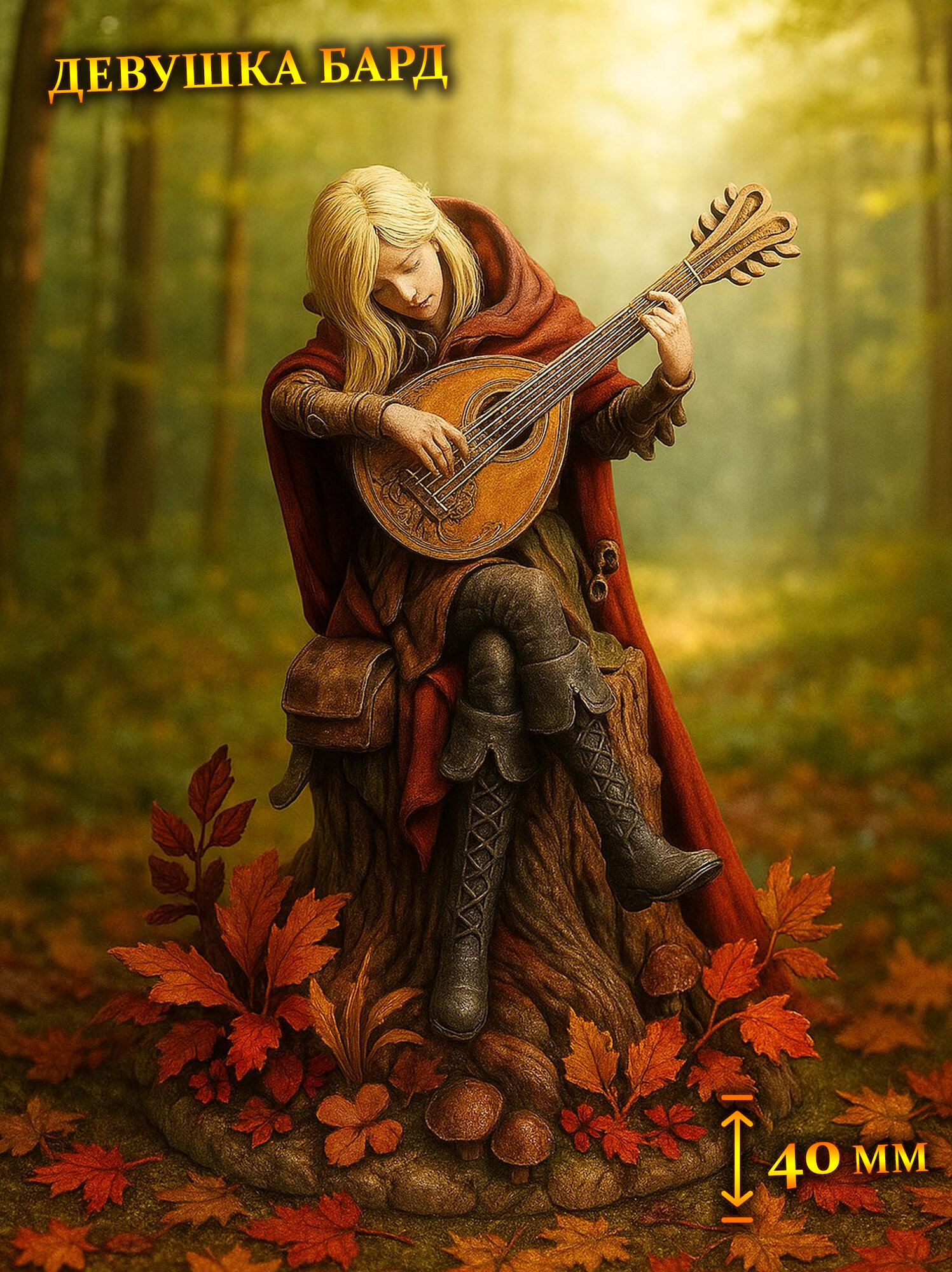 Эльфийка Бард на пеньке (доп класс: Маг, Волшебник, Лучница) миниатюра для DnD (ДнД) и других Настольных игр (НРИ, Варгеймов или РПГ), фентези тематика