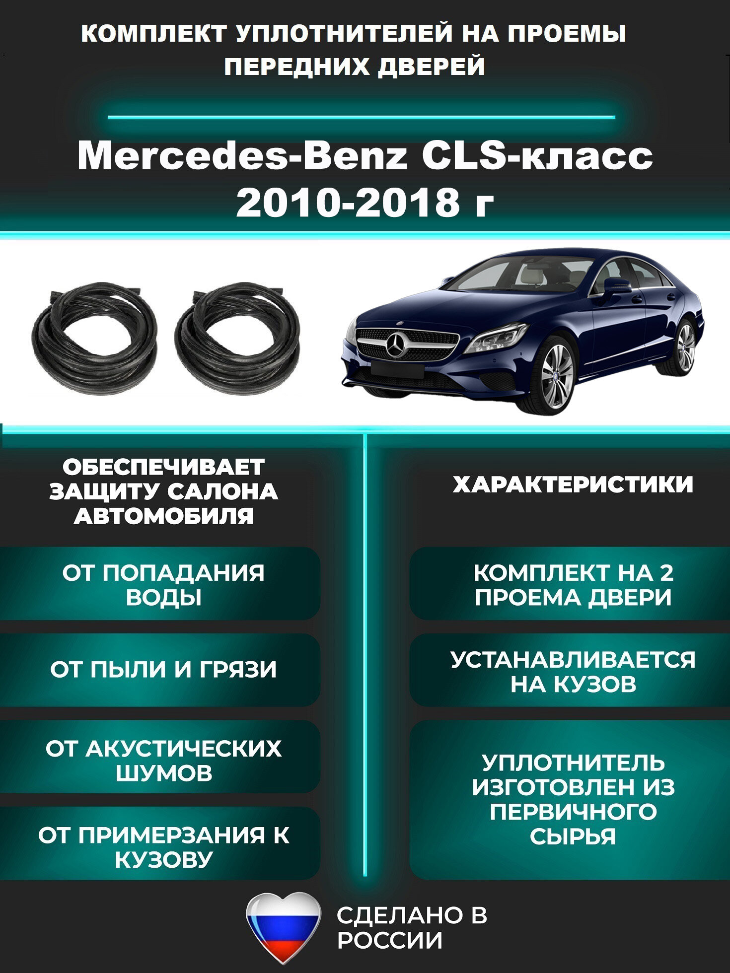Комплект уплотнителей проемов передних дверей, подходит на Mercedes-Benz CLS-класс 2010-2018 г, Мерседес-Бенц CLS-класс - 2 шт