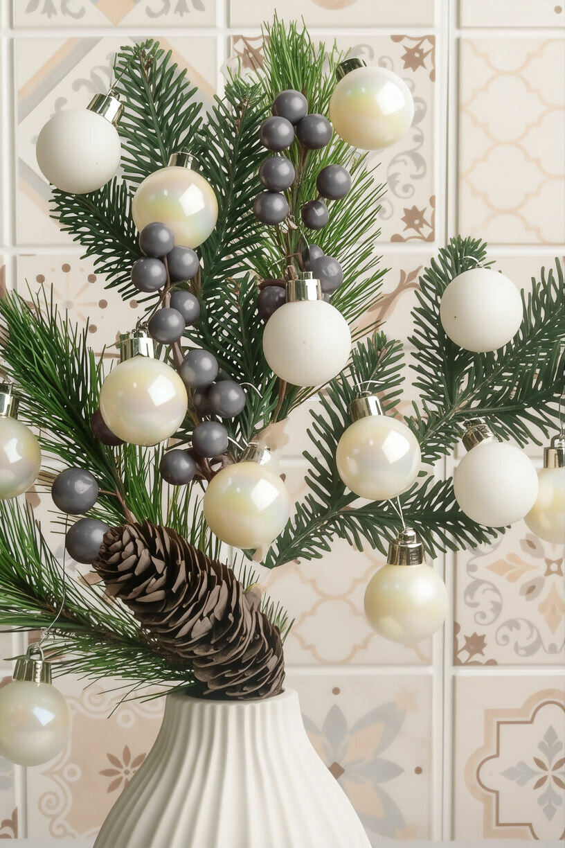 Набор пластиковых шаров миниатюрные (матовые, глянцевые, с глиттером), цвет: белый радужный, 3 см, упаковка 14 шт, Winter Deco 020461