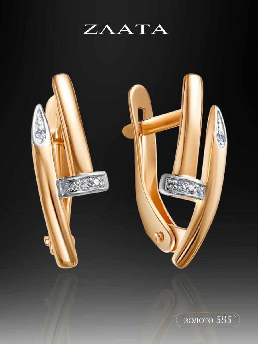 Серьги, красное золото, 585 проба, родирование, фианит