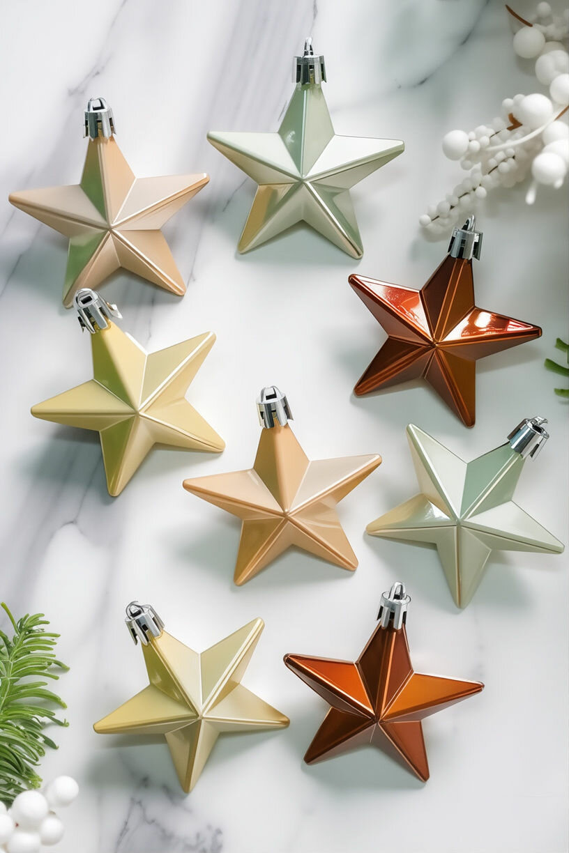 Набор ёлочных украшений звездная пыль, пластик, бордовый, розовый, шалфейный, 7 см, 8 шт, Winter Deco 2000078-1