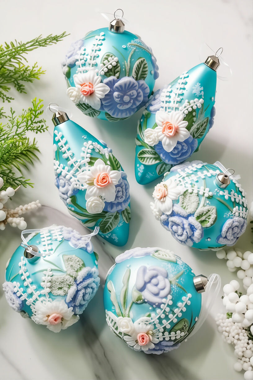 Набор ёлочных шаров и украшений цветочная кадриль, стекло, 10 см, 6 шт, Winter Deco 4060276-набор