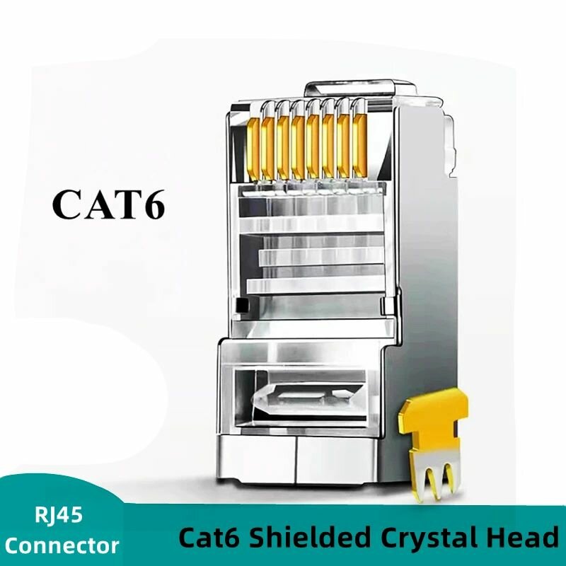 Экранированный разъем Cat6 RJ45 50 микрон 50u 3-контактный FTP STP Ethernet-кабель обжимной модульный штекер 8P8C кристаллическая головка