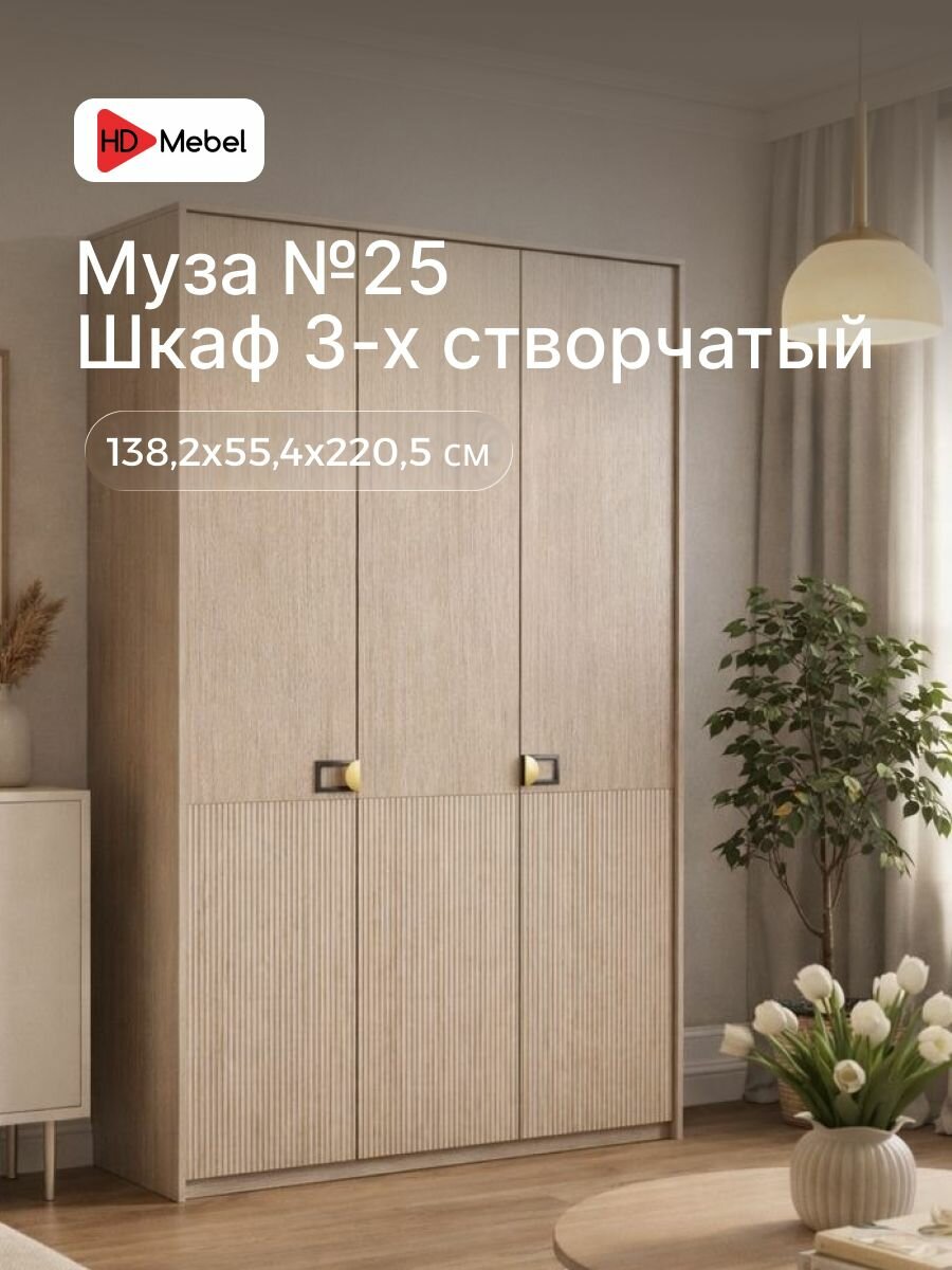 Шкаф для одежды распашной трехдверный Муза 25 Тира/Кадена Вуд