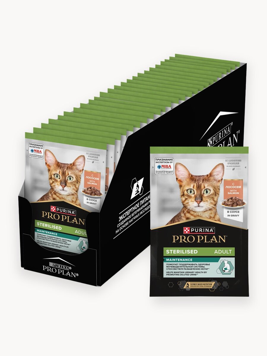 Набор Влажный корм PRO PLAN® Sterilised MAINTENANCE для взрослых стерилизованных кошек, с лососем в соусе, 85 г x 26 шт